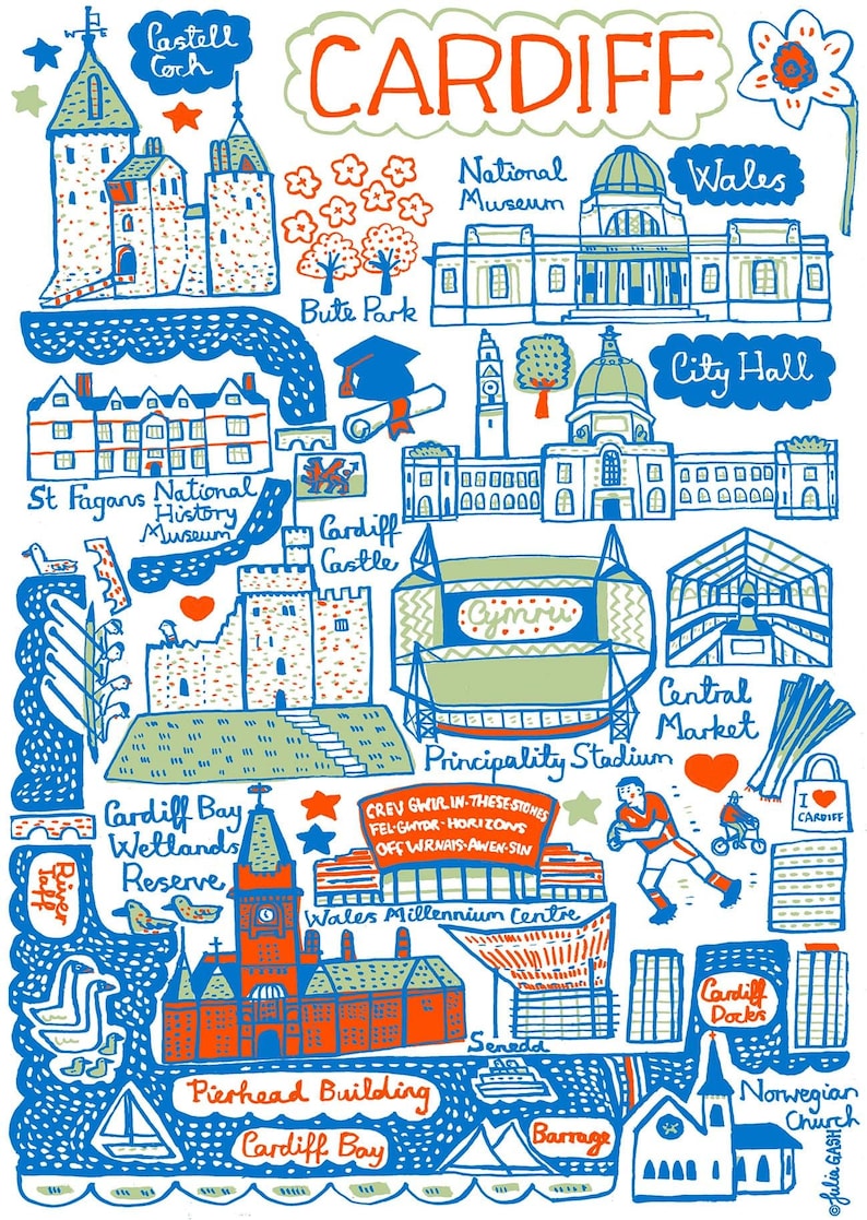 Cardiff Art Print by Julia Gash - Etsy