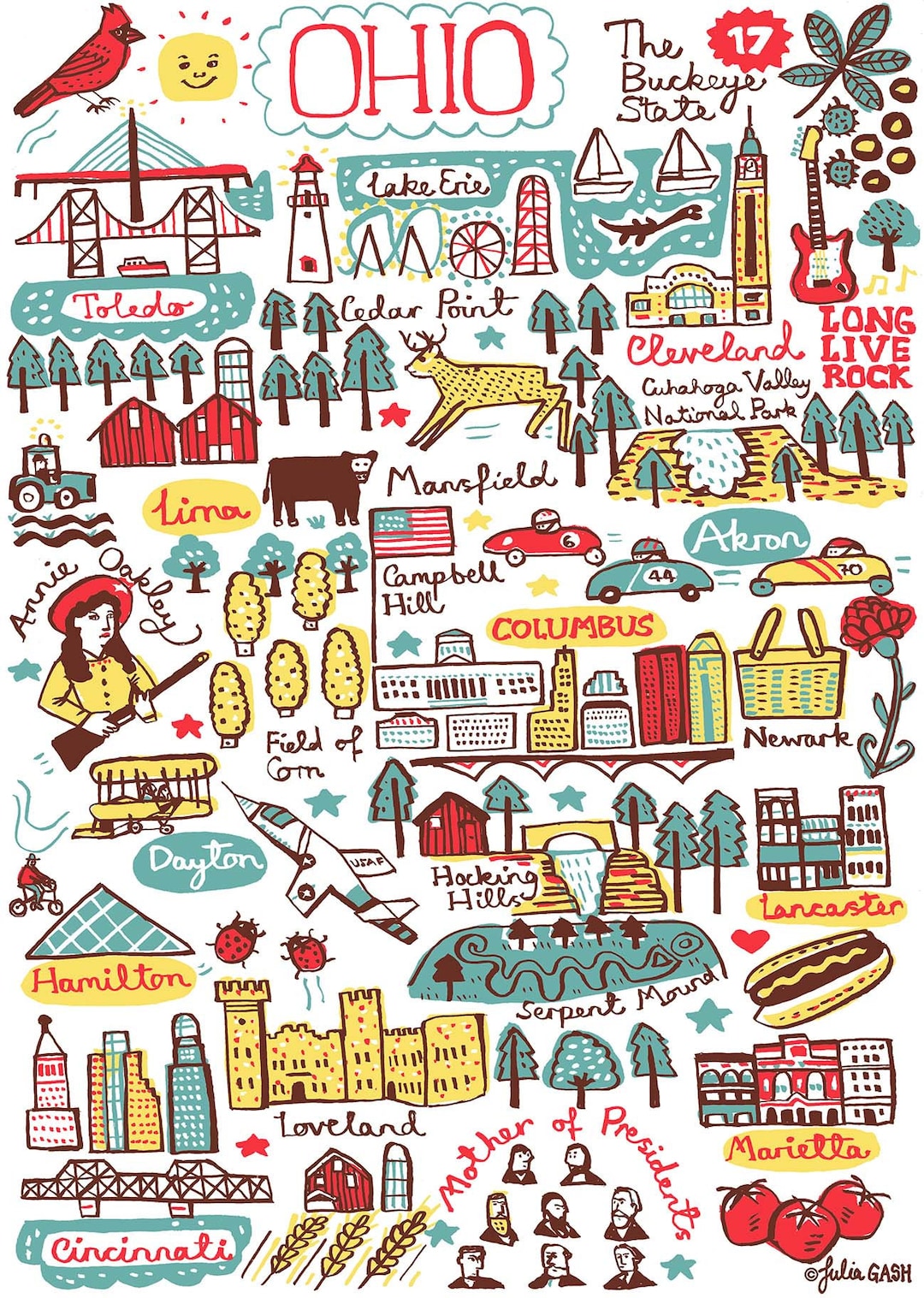 Ohio State Postcard by Julia Gash - Etsy