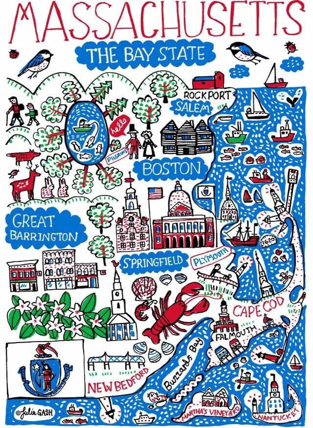 Massachusetts Greeting Card by Julia Gash - Etsy