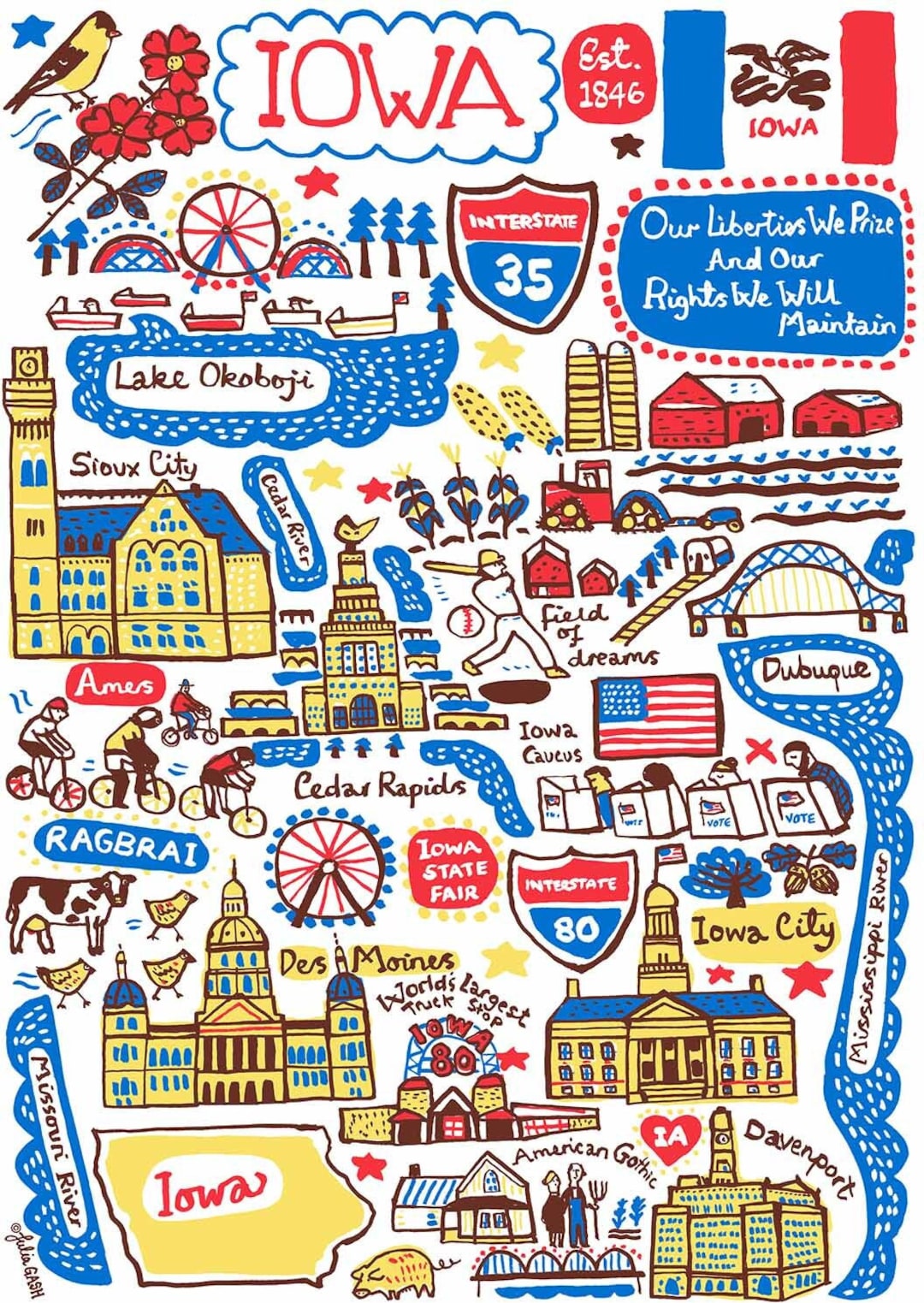 Iowa Postcard by Julia Gash - Etsy