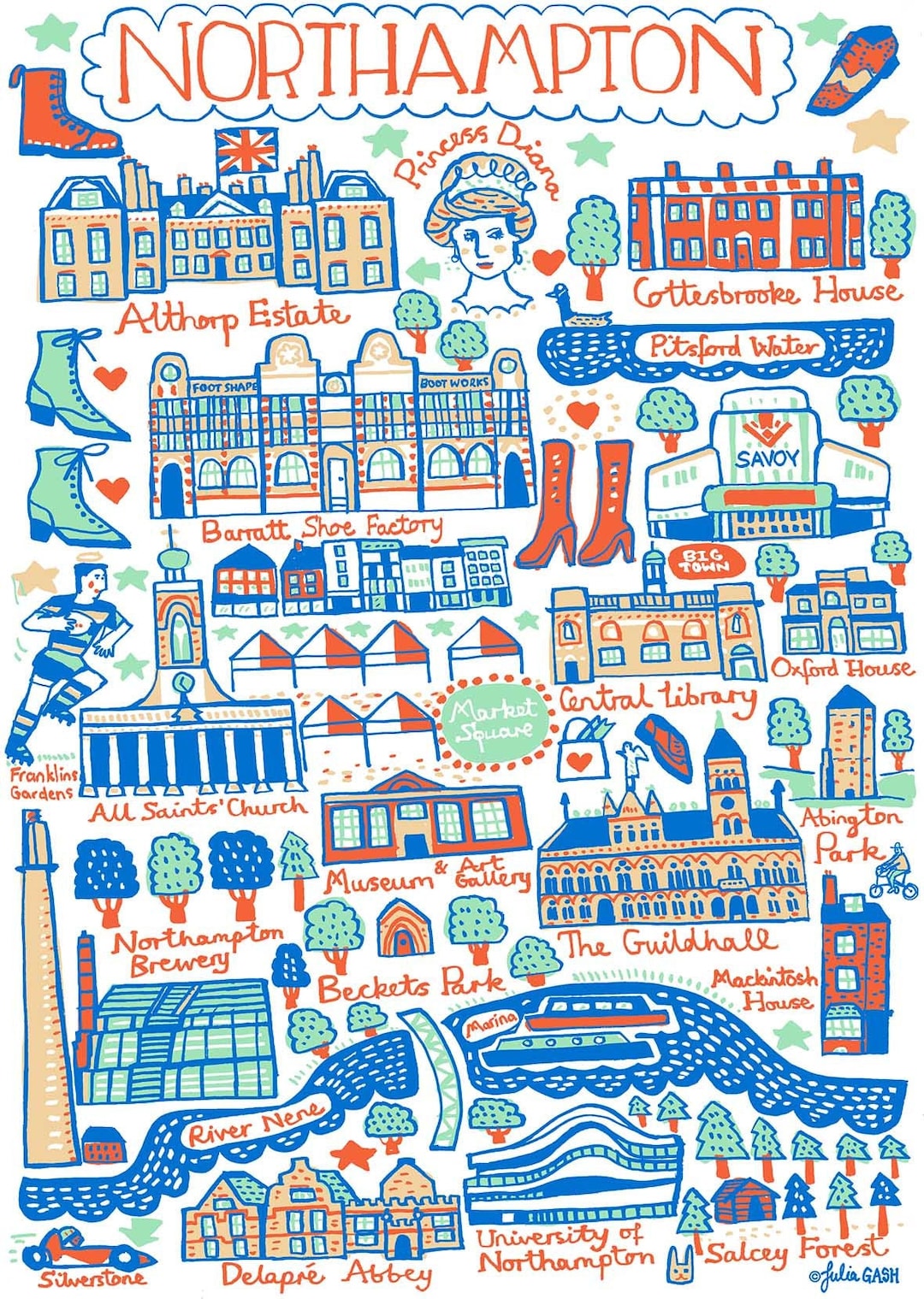 Northampton Postcard by Julia Gash - Etsy UK