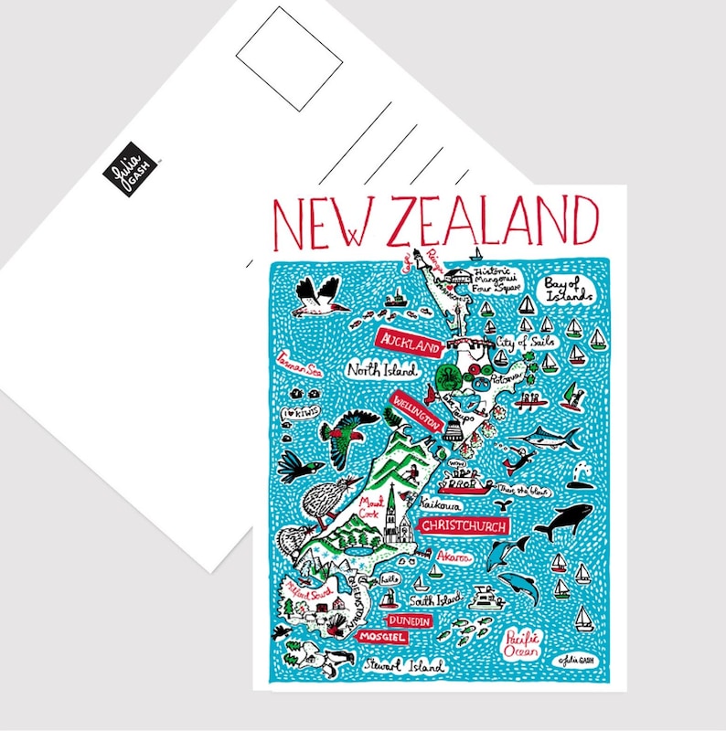 New Zealand Postcard by Julia Gash - Etsy