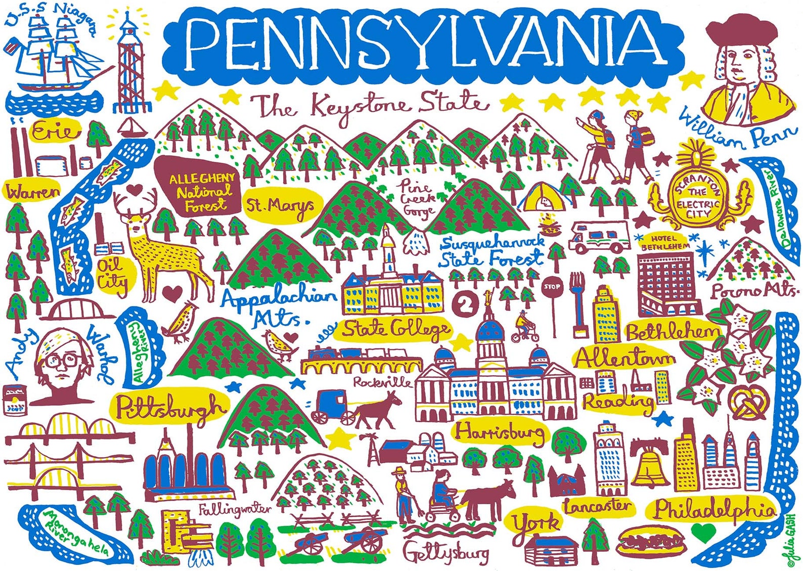 Pennsylvania State Art Print by Julia Gash - Etsy