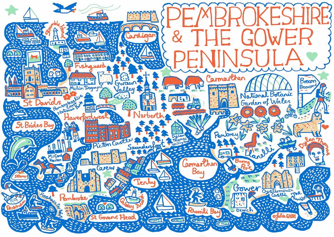 Pembrokeshire & the Gower Greeting Card by Julia Gash - Etsy