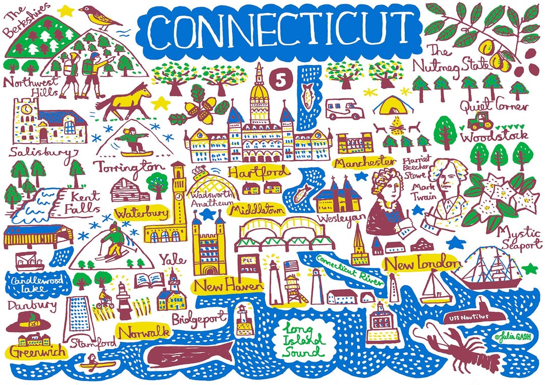 Connecticut State Art Print by Julia Gash - Etsy