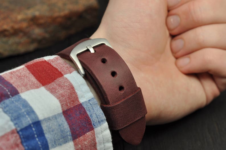 Handmade Leather Men's Watch Strap Burgundy 18mm 20mm 21mm - Etsy