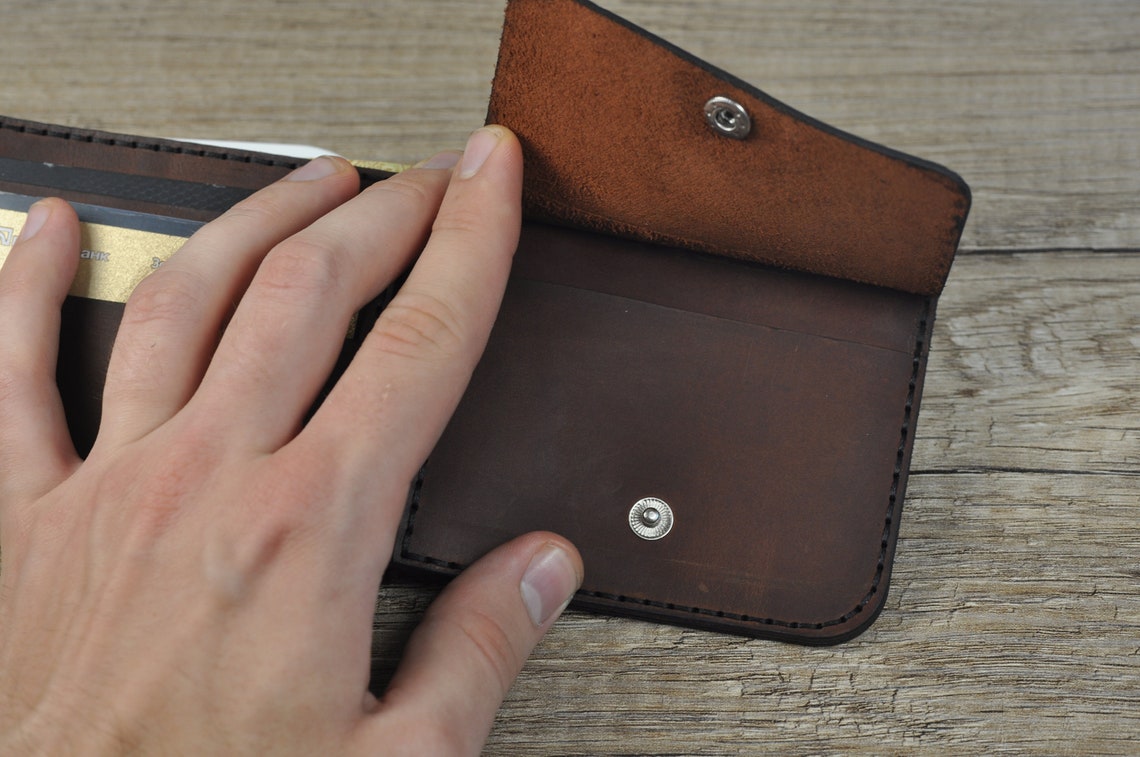Handmade Leather Wallet, Men's Leather Slim Wallet, Cowhide Leather ...
