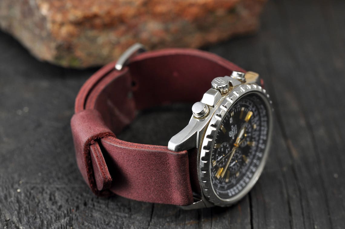 Handmade Leather Men's Watch Strap Burgundy 18mm 20mm 21mm | Etsy