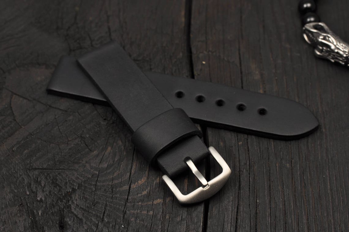 Handmade Leather Mens Watch Strap Black 16mm 18mm 20mm 21mm | Etsy