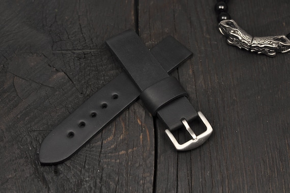 Handmade Leather Mens Watch Strap Black 16mm 18mm 20mm 21mm - Etsy