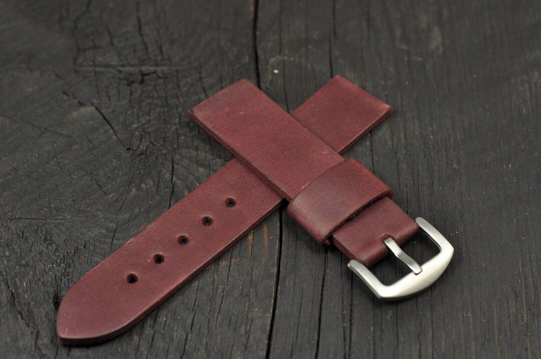 Handmade Leather Men's Watch Strap Burgundy 18mm 20mm 21mm 22mm 24mm ...