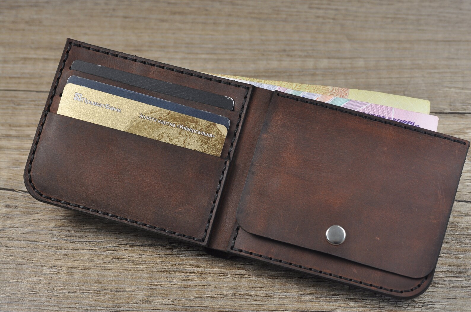 Handmade Leather Wallet, Men's Leather Slim Wallet, Cowhide Leather ...