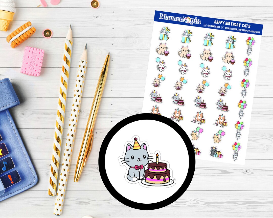 Happy Birthday Cat Sticker Cat Icon Celebrate Icon Cat - Etsy