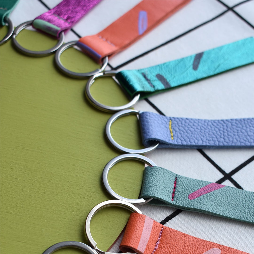 Hand Painted Leather Keyrings - Etsy