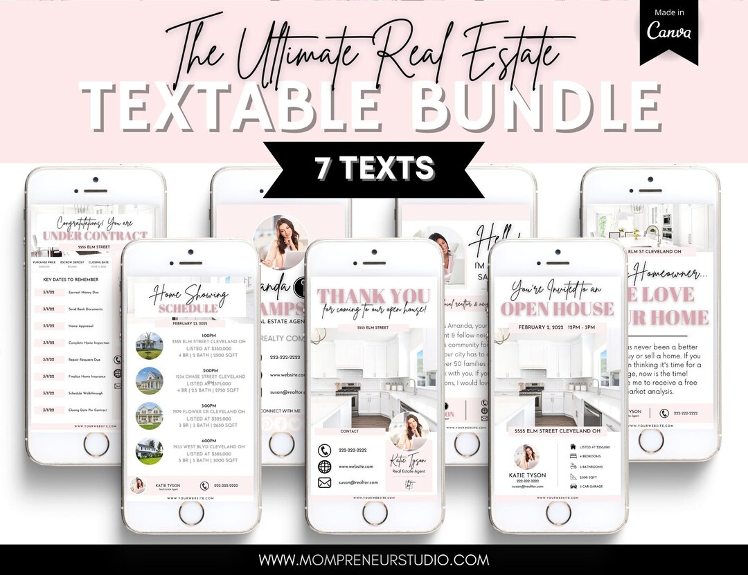 Pink Real Estate Text Message Template Bundle, Realtor Canva Marketing ...