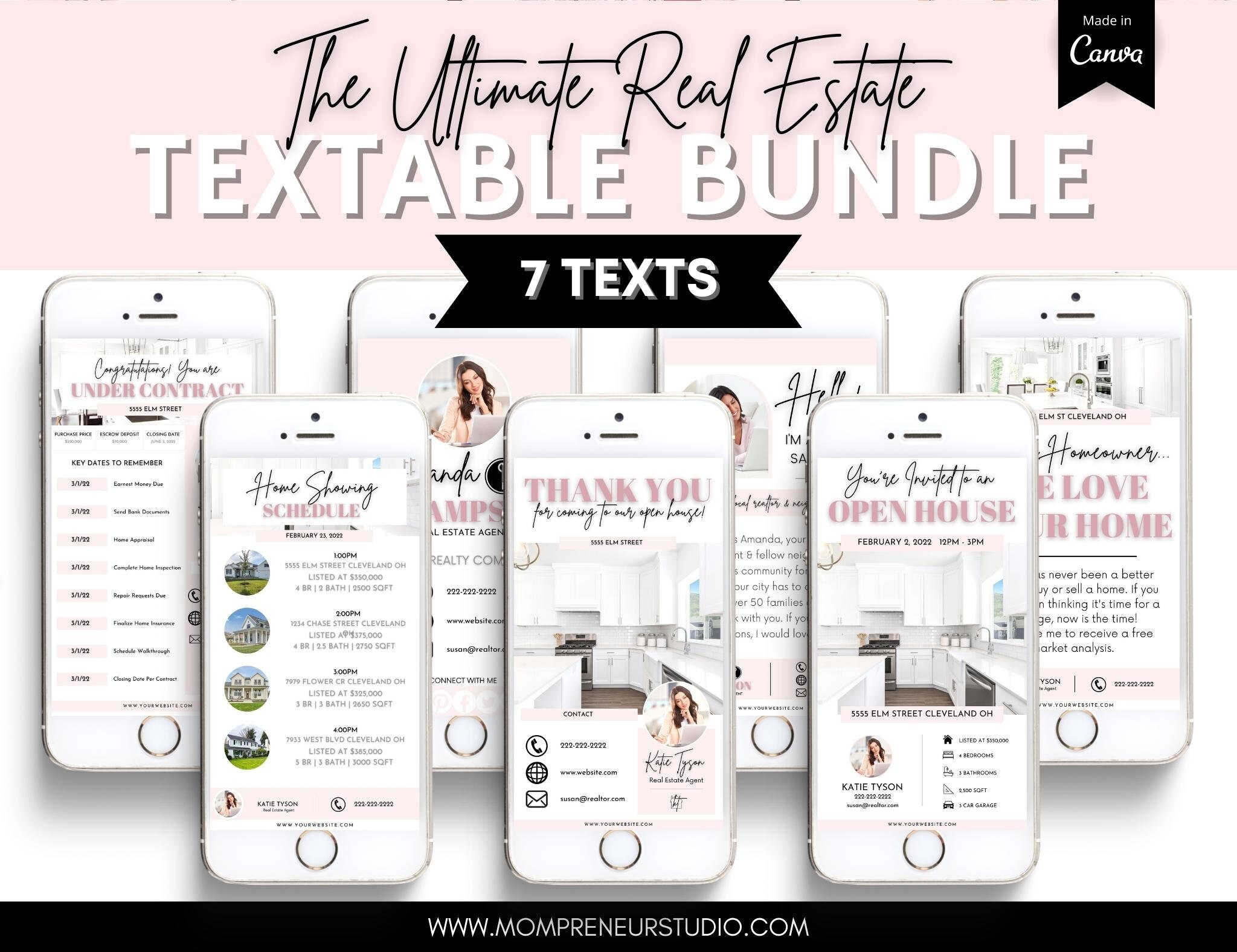 Pink Real Estate Text Message Template Bundle, Realtor Canva Marketing ...