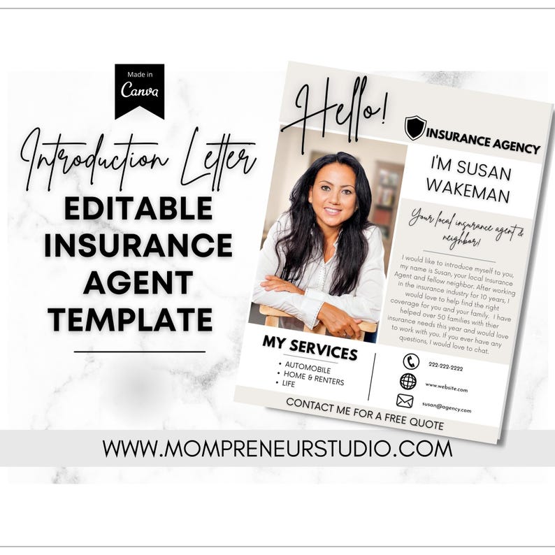 Insurance Agent Introduction Flyer Template (canva Editable) - Etsy