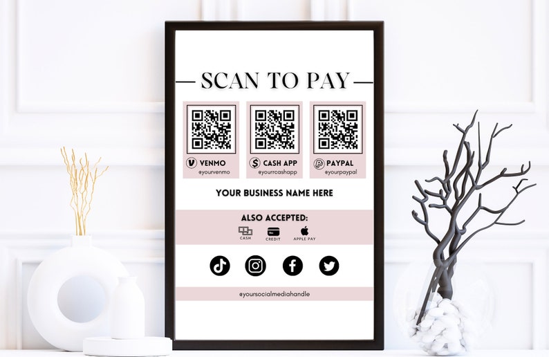 Scan to Pay Sign, QR Code Payment Template (canva Editable) - Etsy