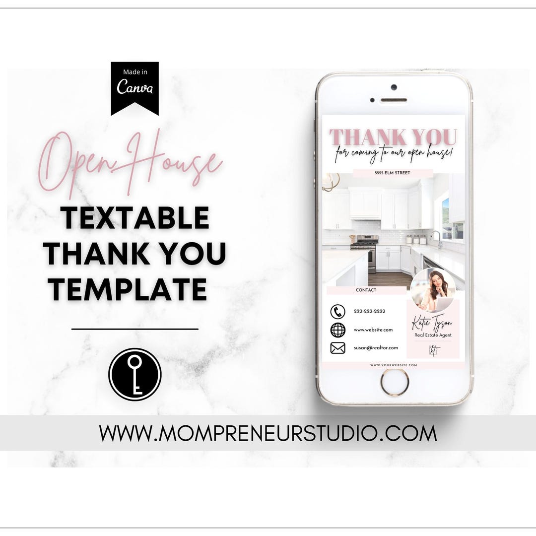 Pink Digital Open House Thank You Card, Textable Open House Marketing ...
