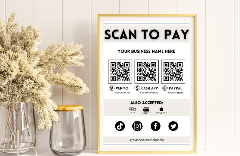 Editable Scan to Pay Sign, QR Code Template (canva) - Etsy