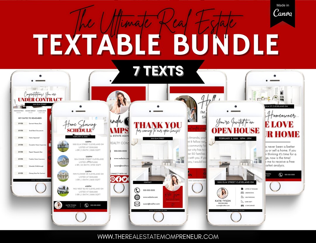 Red Real Estate Text Message Template Bundle Realtor Canva - Etsy