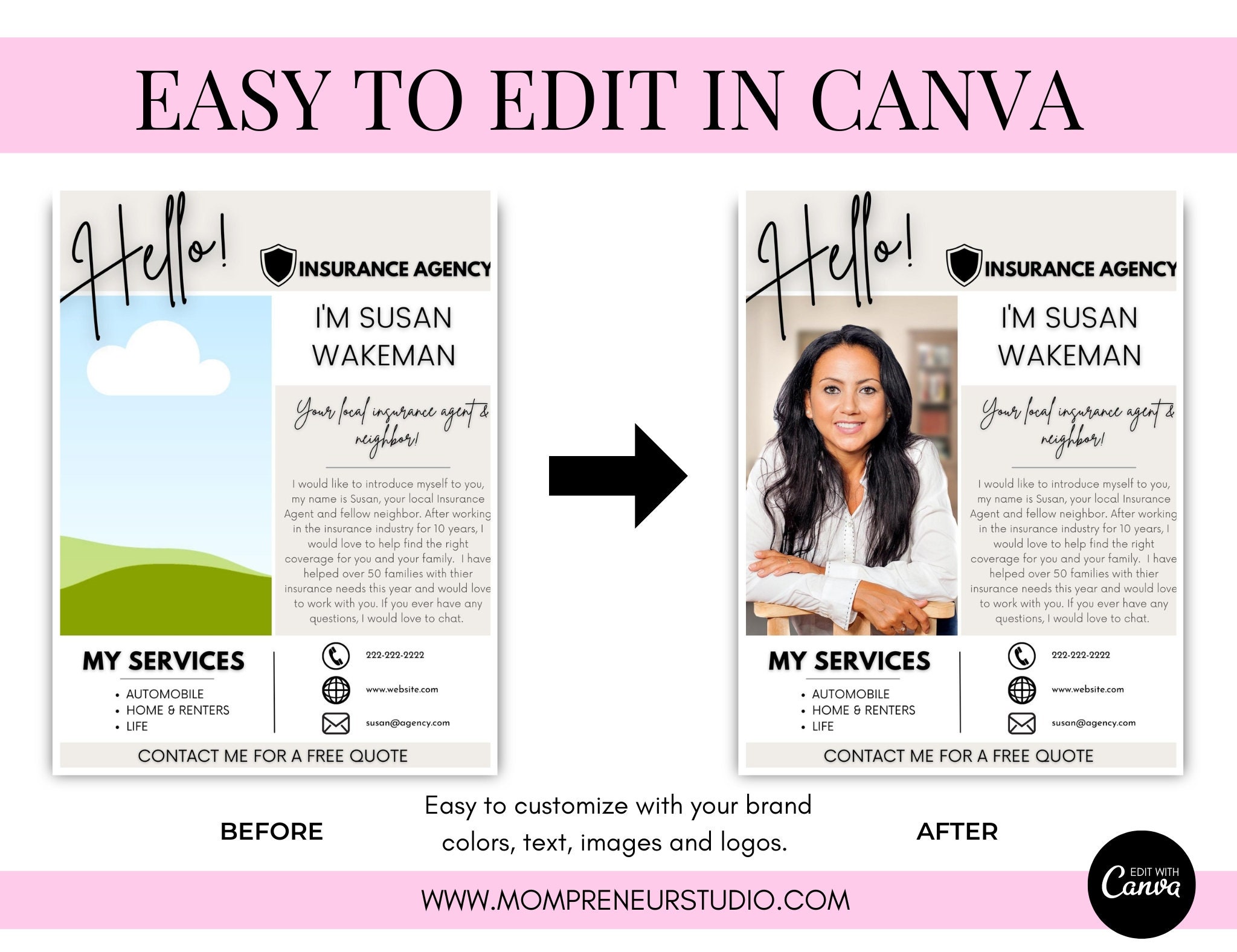 Insurance Agent Introduction Flyer Template (canva Editable) - Etsy