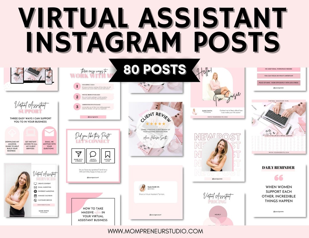 80 Pink Virtual Assistant Instagram Post Virtual Assistant - Etsy