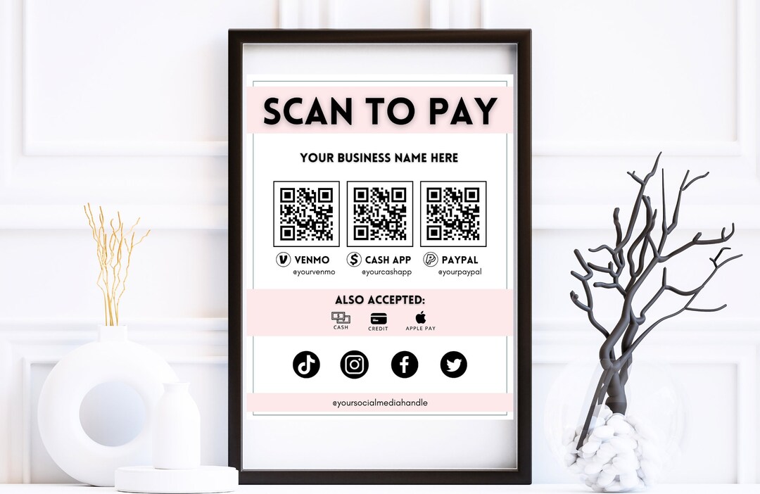 Modelo de sinal de código QR de digitalização editável rosa Canva ...
