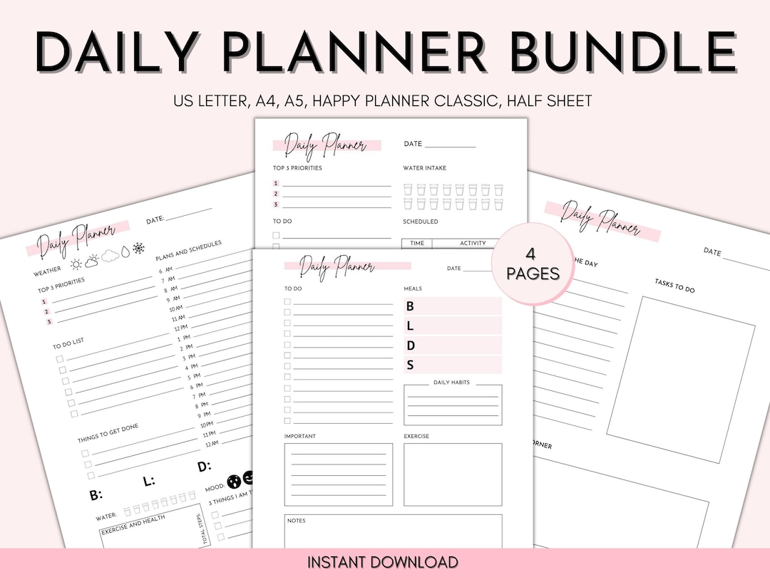 Daily Planner Printable Bundle, Morning Planner, Evening Planner, Happy ...