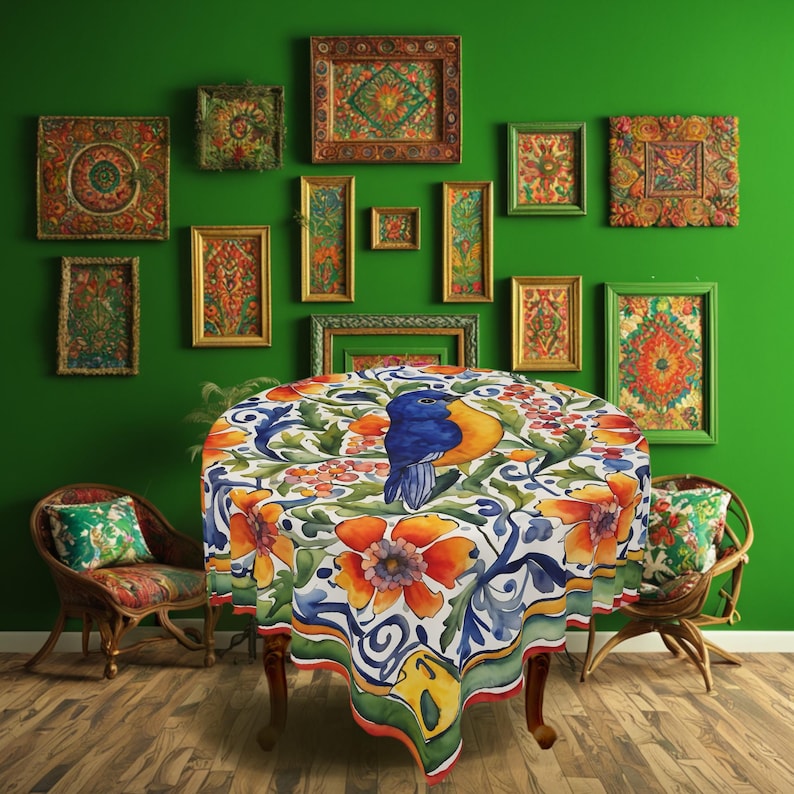 Floral Bird Tablecloth: Mexican Fiesta Decor (55x55 Inches) - Etsy