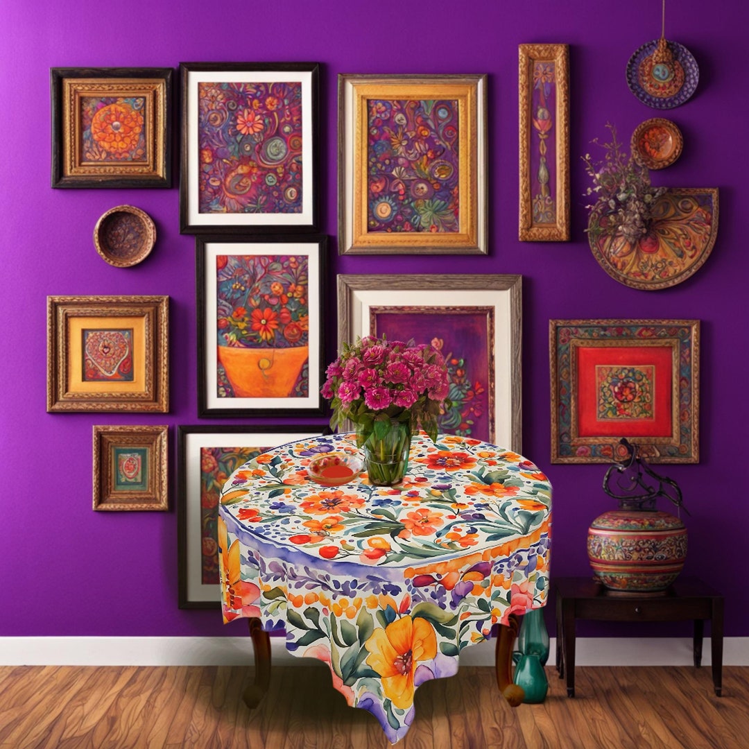 Floral Tablecloth: Mexican Otomi Style, Cinco De Mayo Decor (55x55 ...