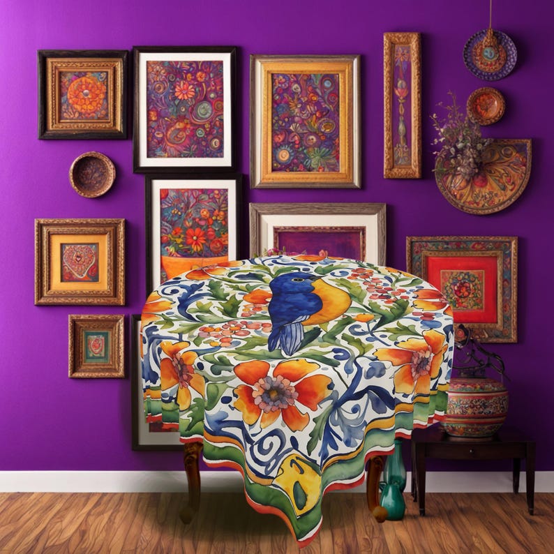 Floral Bird Tablecloth: Mexican Fiesta Decor (55x55 Inches) - Etsy