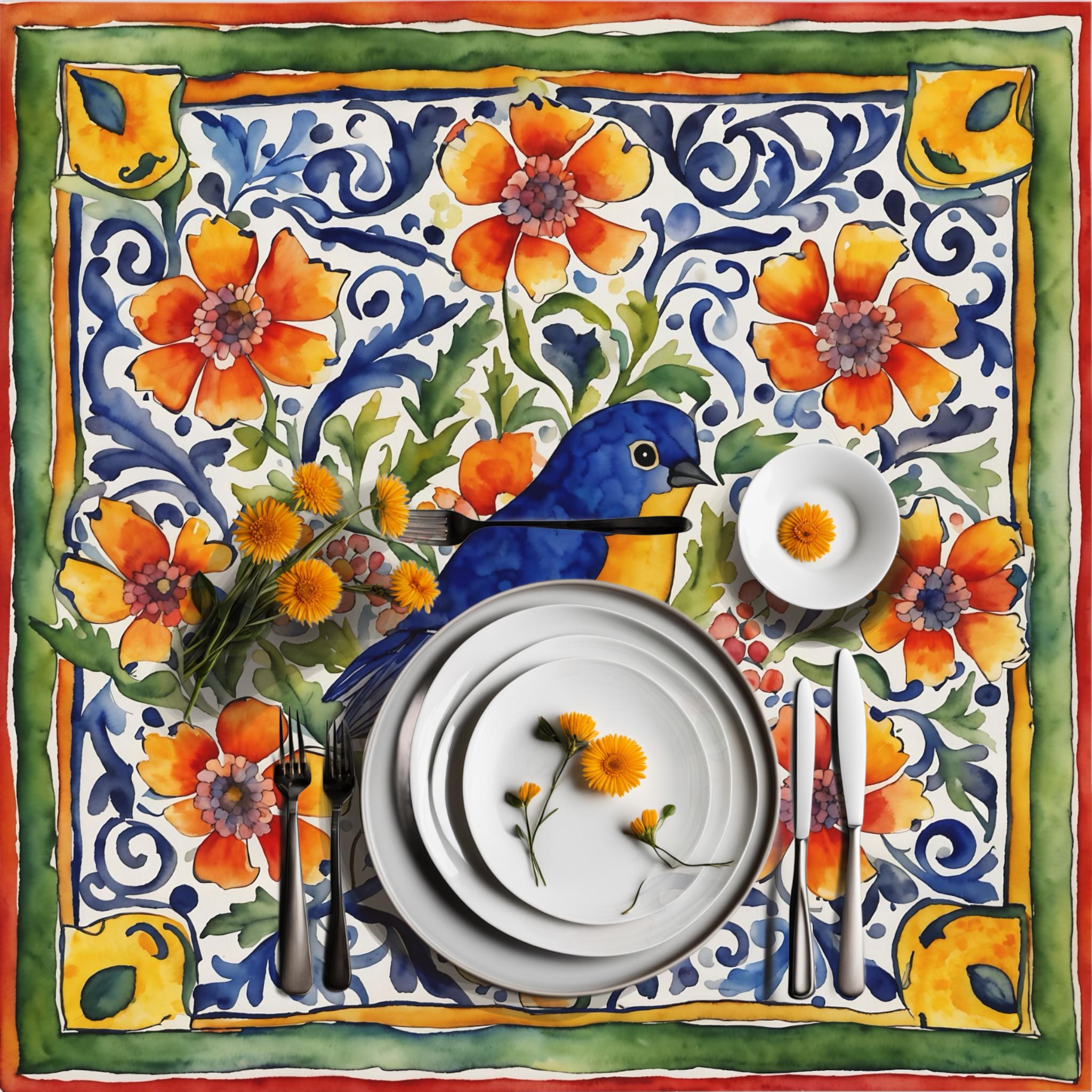 Floral Bird Tablecloth: Mexican Fiesta Decor (55x55 Inches) - Etsy