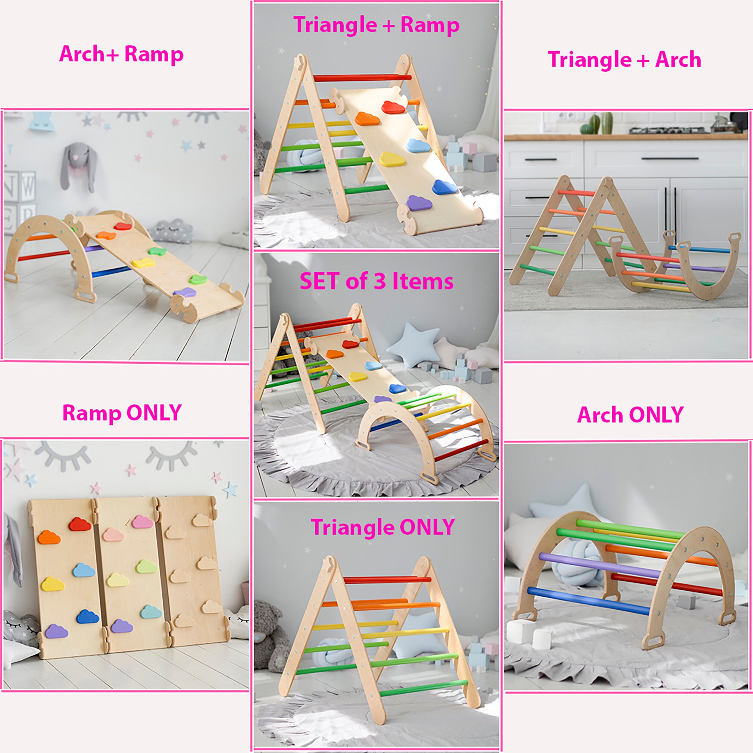 Set of 3items: Development Trianglearchramp With Slide, Montessori ...