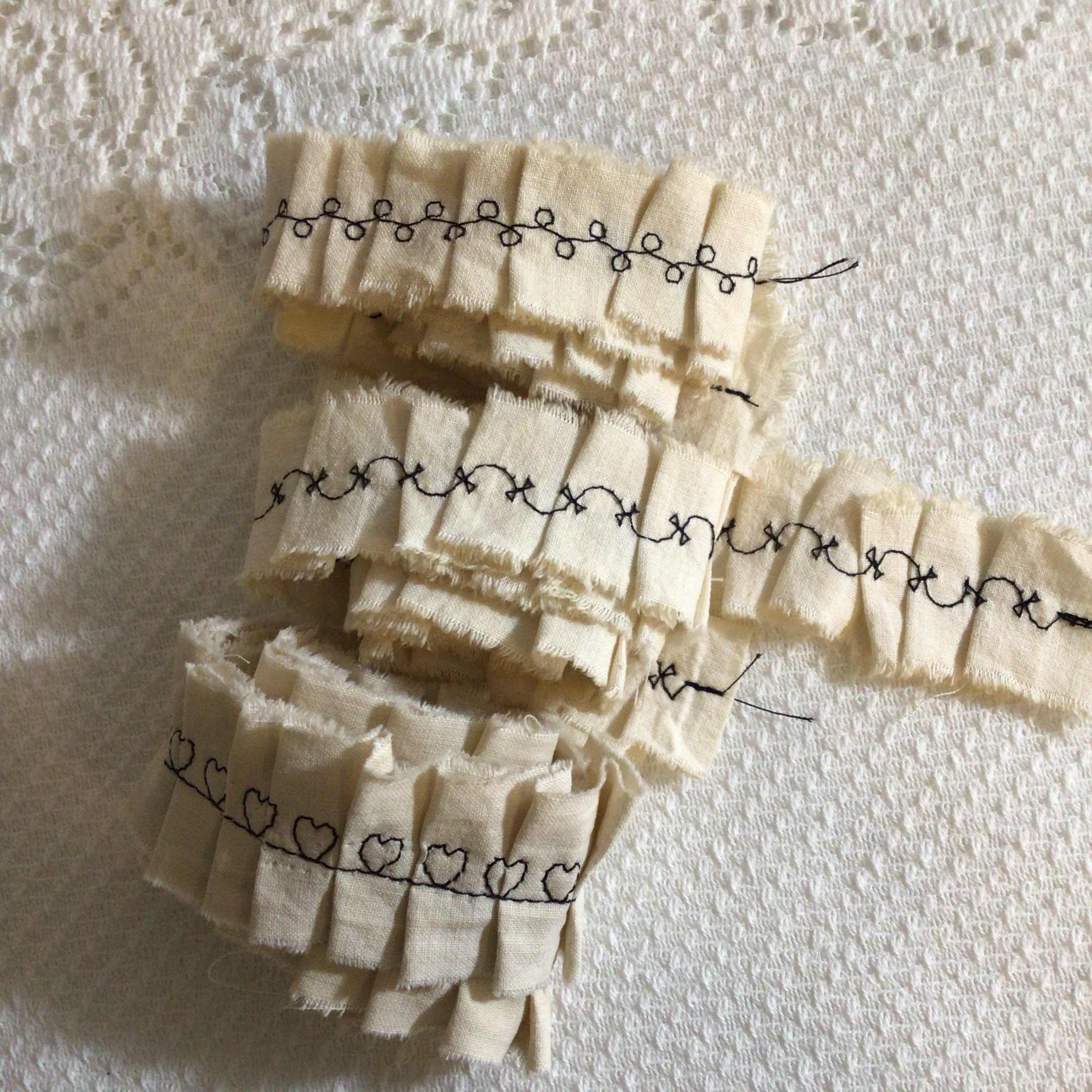 Hand Torn Fabric Ribbon Ruffles With Decorative Stitching | Etsy