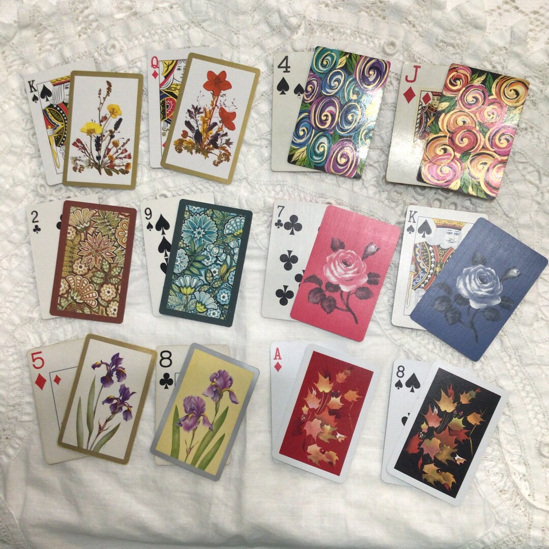 Vintage Flowers and Leaves Playing Cards, Trading Cards, Paper Crafts ...