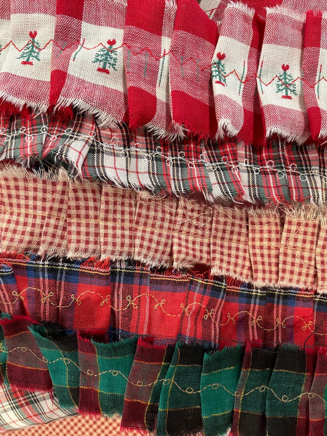 Hand Torn Fabric Ruffles Ribbon, Set of 5 Fabric Ruffles Strips ...