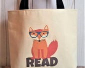 Fox Tote Book Bag Library Tote Read - Etsy