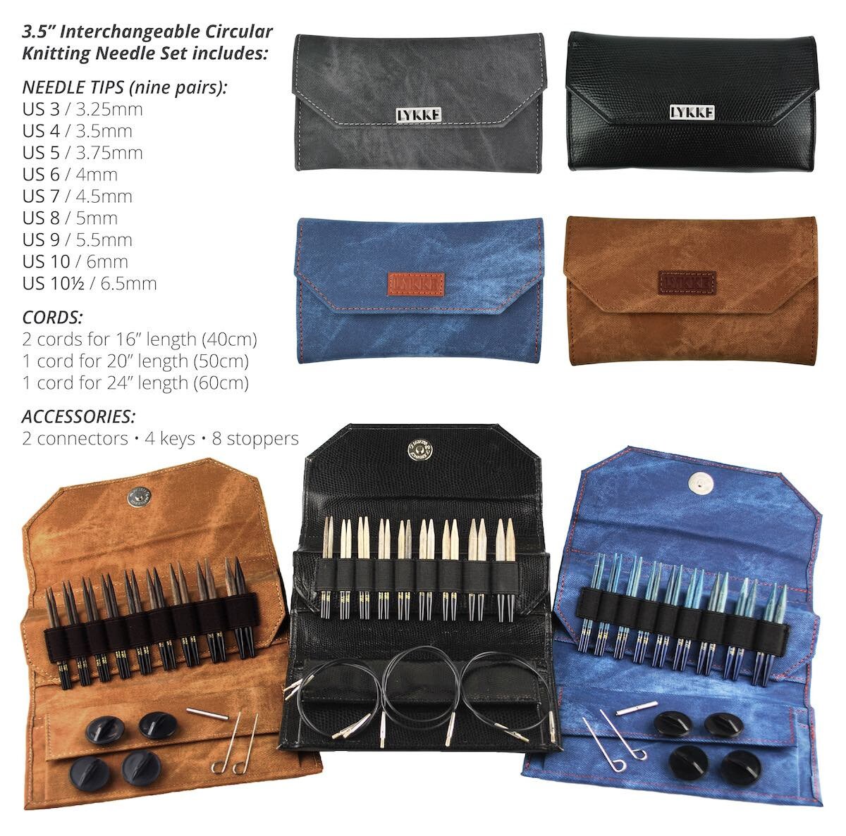 Lykke 3.5 Inch Extra Needle Tips Interchangeable Birchwood US Sizes 3 ...