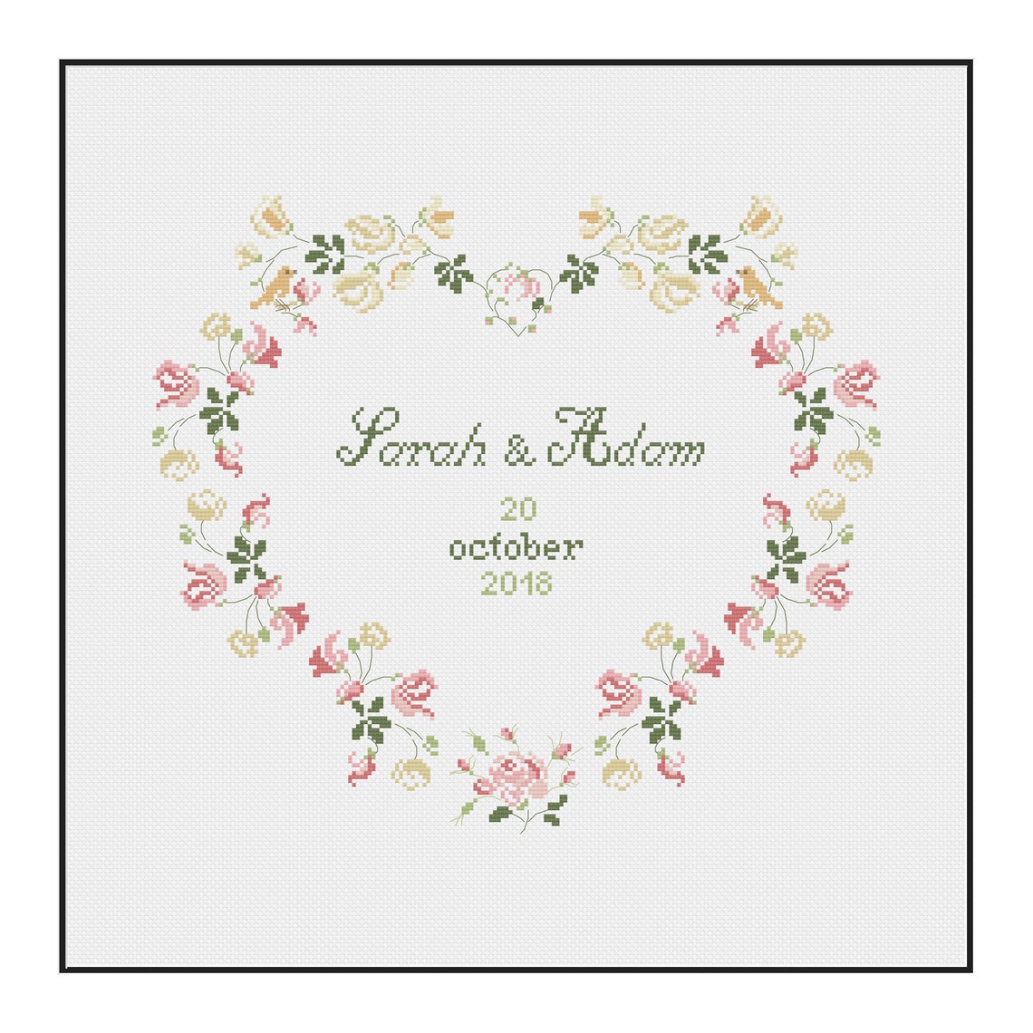 Flower Heart Wedding Celebration Cross Stitch Pattern | Etsy