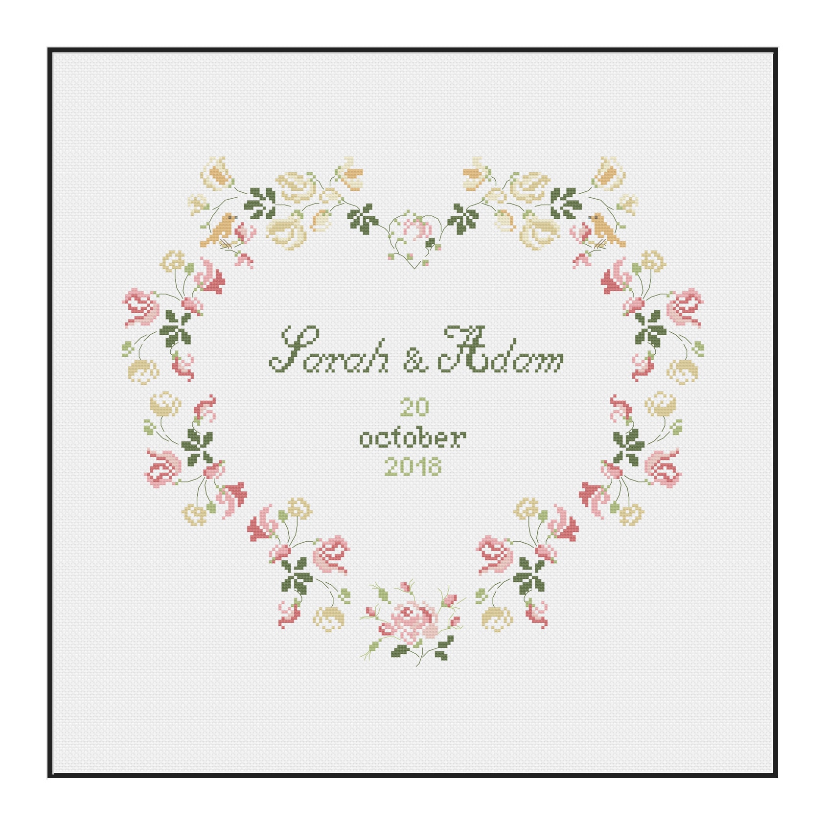 Flower Heart Wedding Celebration Cross Stitch Pattern - Etsy