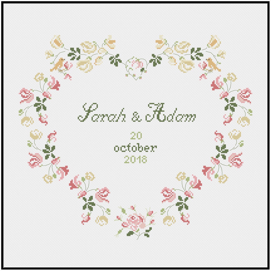 Flower Heart Wedding Celebration Cross Stitch Pattern - Etsy