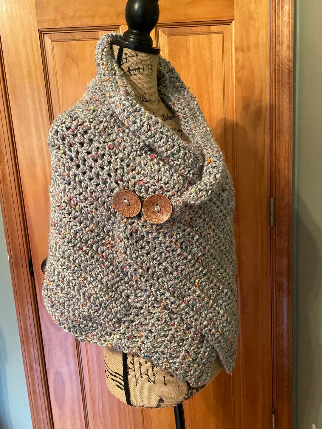 SHIPS Todaygrey Tweed Crochet Wrap, Button Winter Shawl, Warm Bridal ...
