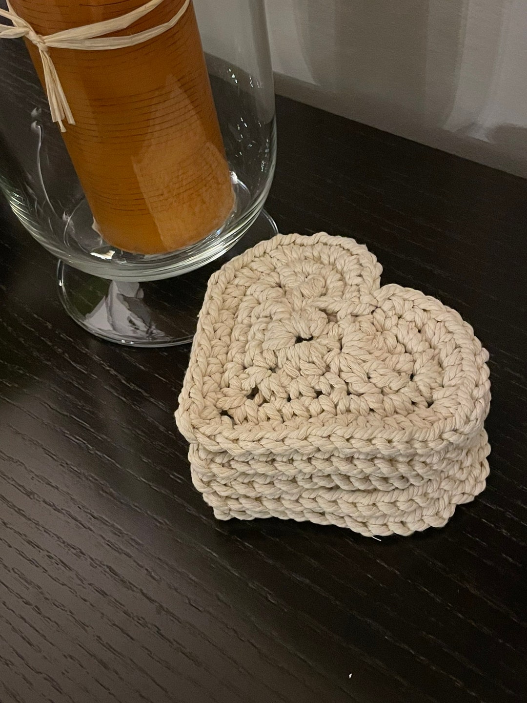 Rustic Farmhouse Crochet Heart Trivet, Wedding Favor, Shower Momento ...