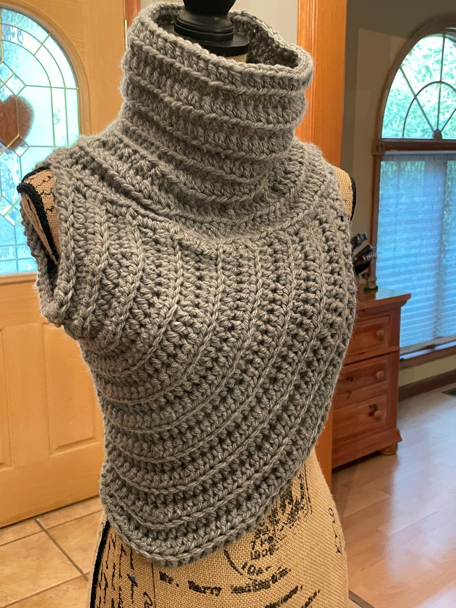 Crocheted Wool Blend Shrug: Grey Cross Body Wrap Scarf - Etsy