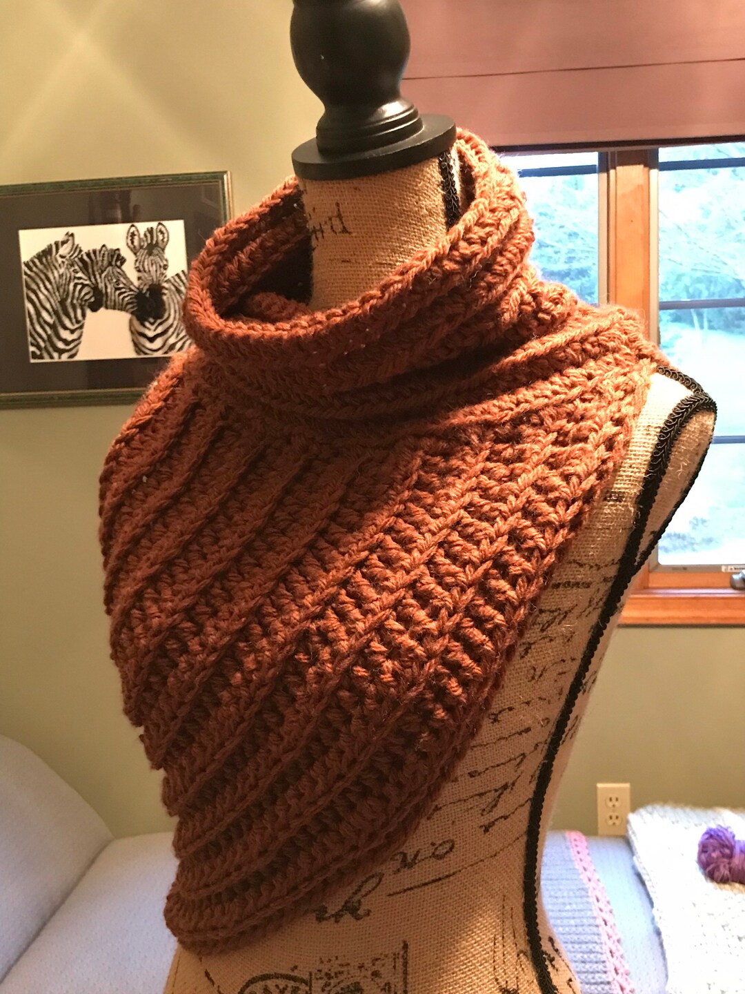 Crocheted Wool Blend Cowl: Rust Shrug, One Shoulder Scarf - Etsy