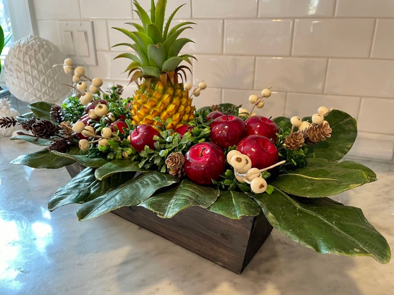 Pineapple & Apples Rectangle Tabletop Arrangement 22L X 11 W X 13H Long ...