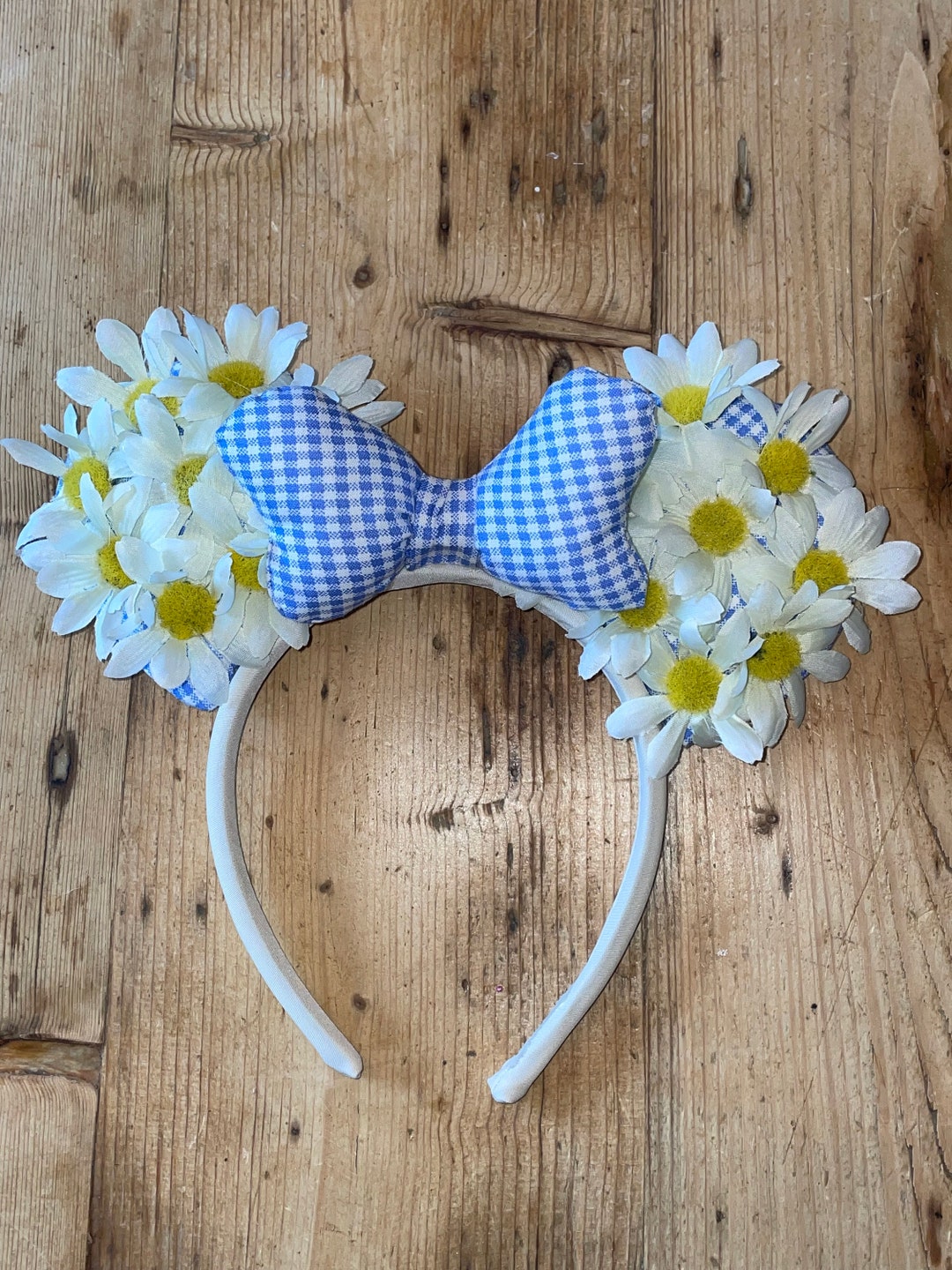 Mickey Minnie Ears Flower and Garden Blue Gingham & Daisies - Etsy