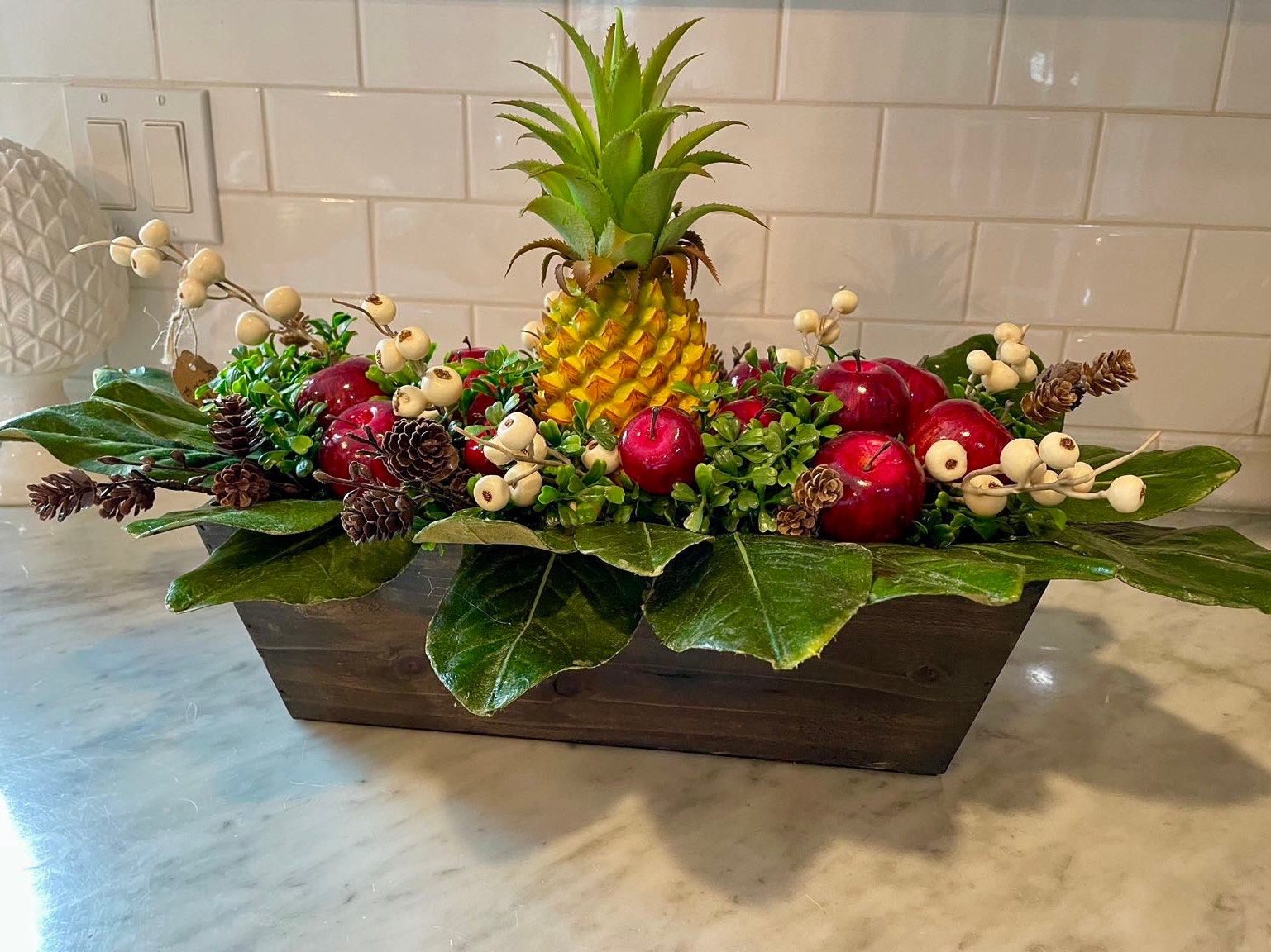 Pineapple & Apples Rectangle Tabletop Arrangement 22L X 11 W X 13H Long ...