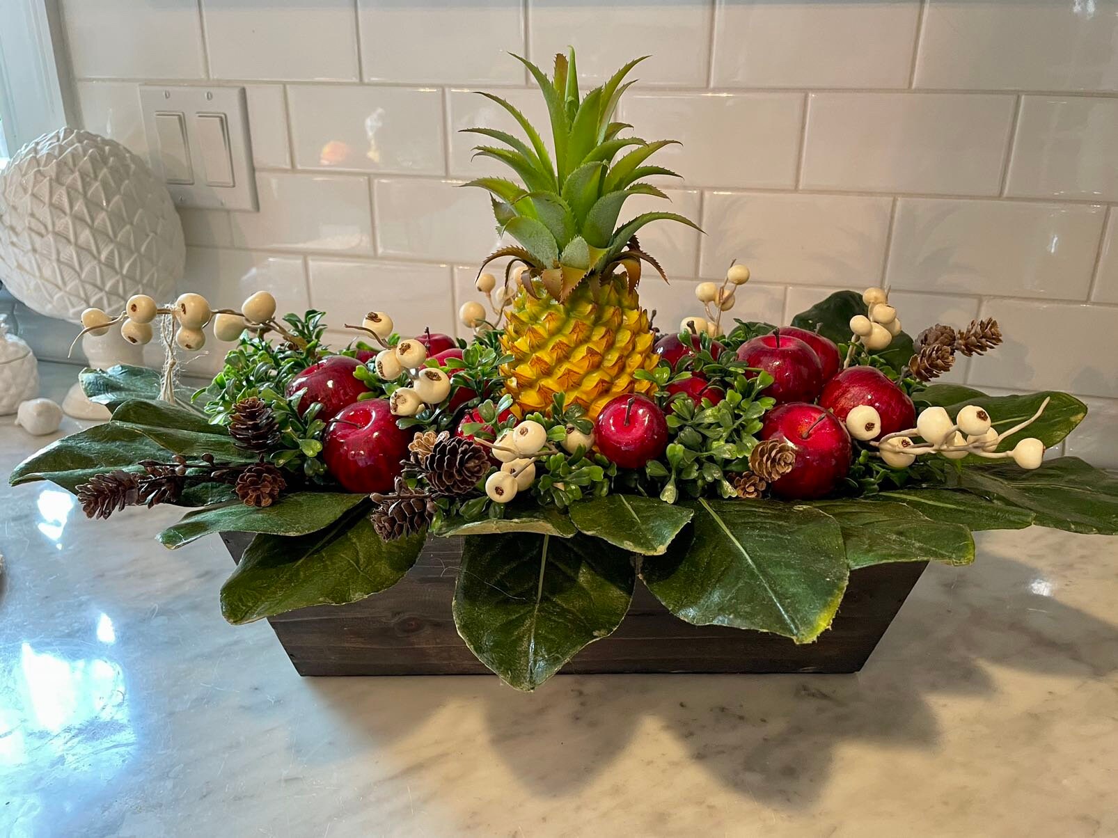 Pineapple & Apples Rectangle Tabletop Arrangement 22L X 11 W X 13H Long ...